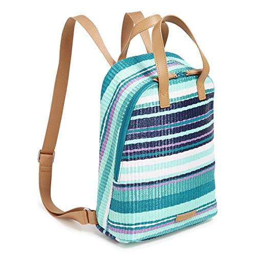 Vera Bradley Women's Straw Mini Beach Totepack Backpack, Spring Mint Stripe, One Size