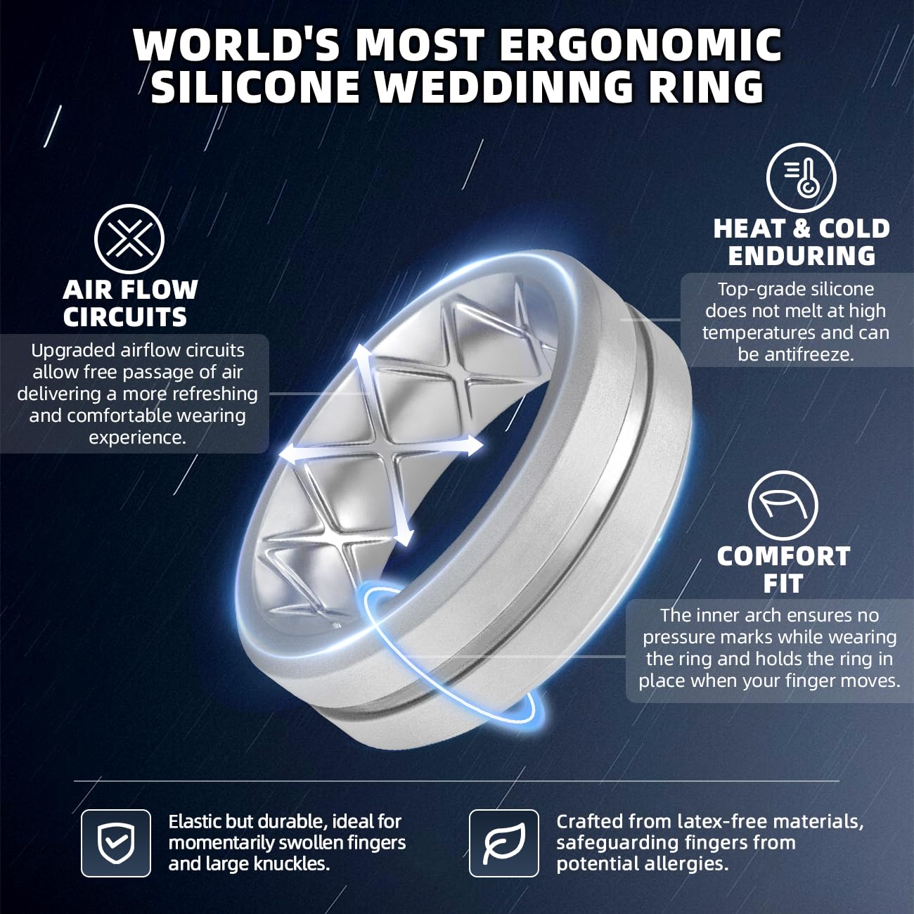 Egnaro Silicone Ring Men 1/4/6 Multipack Breathable Mens Silicone Rubber Bands Wedding Rings for Men Engagement Bands - 8mm Width 2mm Thickness…