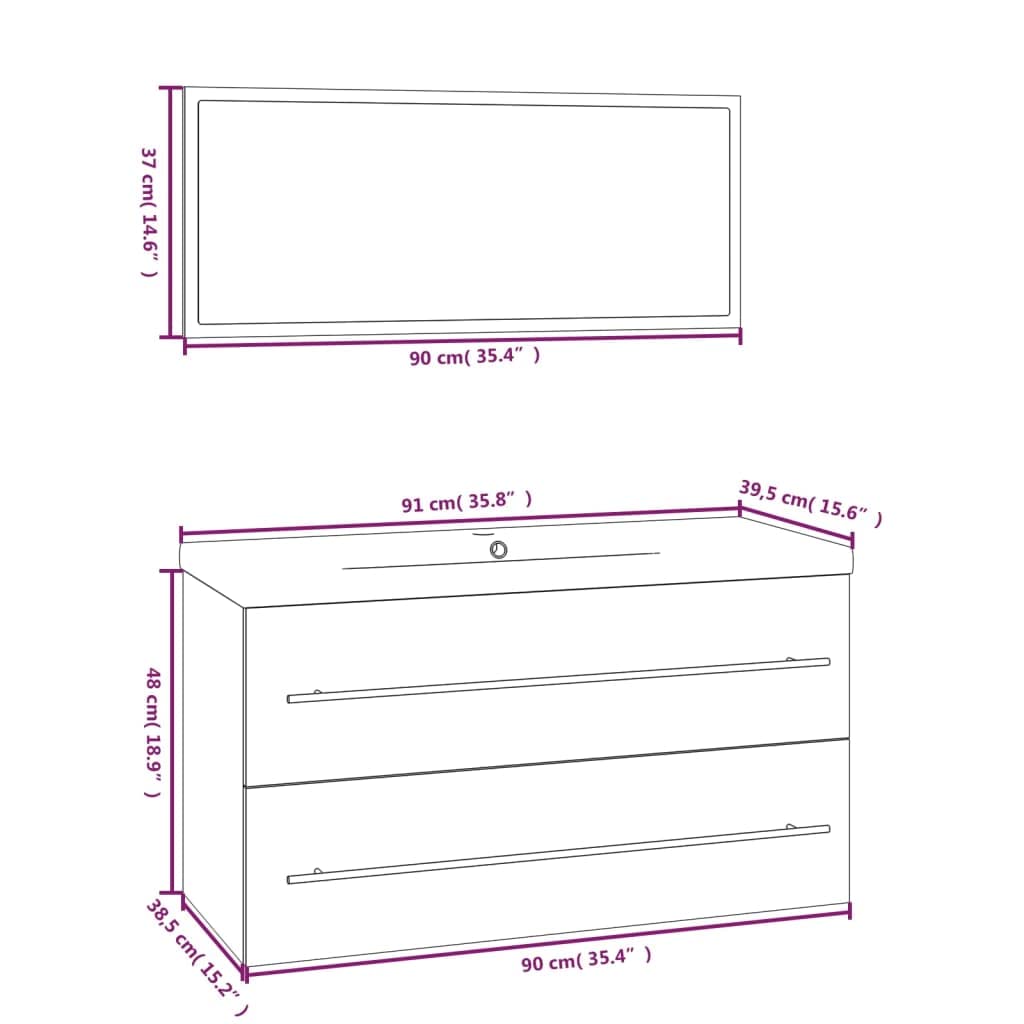 vidaXL Bathroom Set 3 Piece, Bath Sink Cabinet Bathroom Vanity Cabinet, Bath Basin Cabinet, Bath Sink Unit with Built-in Basin, Modern, Sonoma Oak
