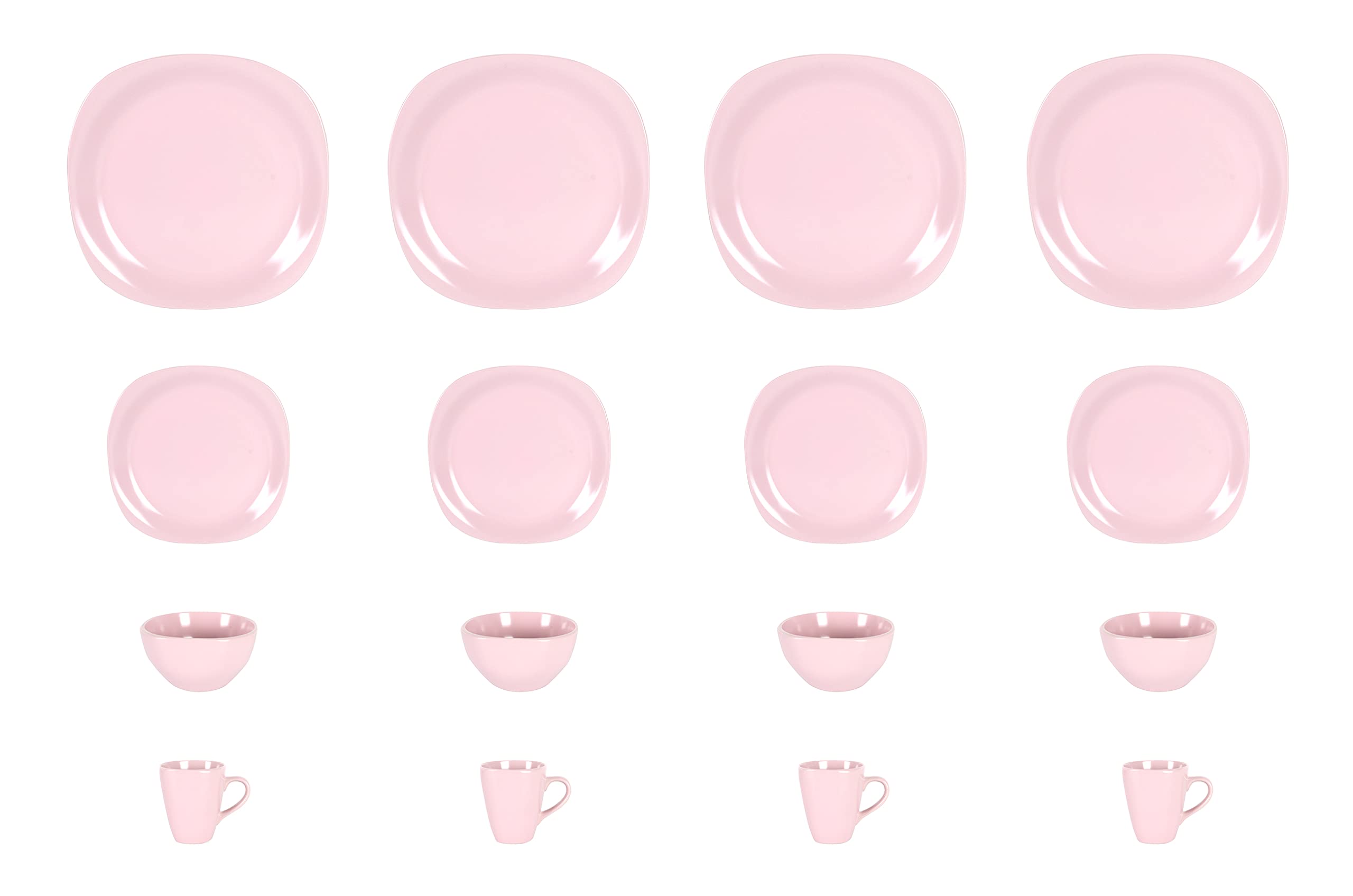 HomeVss, Stoneware Square 16pc Dinnerware Set, Matte Rose