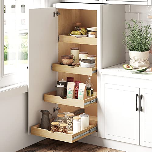 WelFurGeer Pull Out Shelves for Kitchen Cabinets, Slide Out Wood Cabinet Organizer, Pull Out Cabinet Shelf, Pantry Organizers and Storage, Wood Rack for Kitchen, Bathroom (26" Wide)