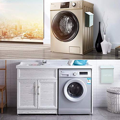Farmhouse Metal Magnetic Lint Bin with Lid and Wall Mount for Space Saving and Lint Storage On Dryer, Washer and Laundry