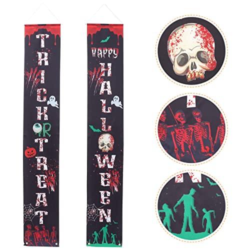 PRETYZOOM 8 Sets Decoration Treat Unique Use Trick Ornament Themed Signs Banners Couplet Style Banner for - Party Hanging Haunted Front Halloween Decor Creative Delicate Pendant Spider Door