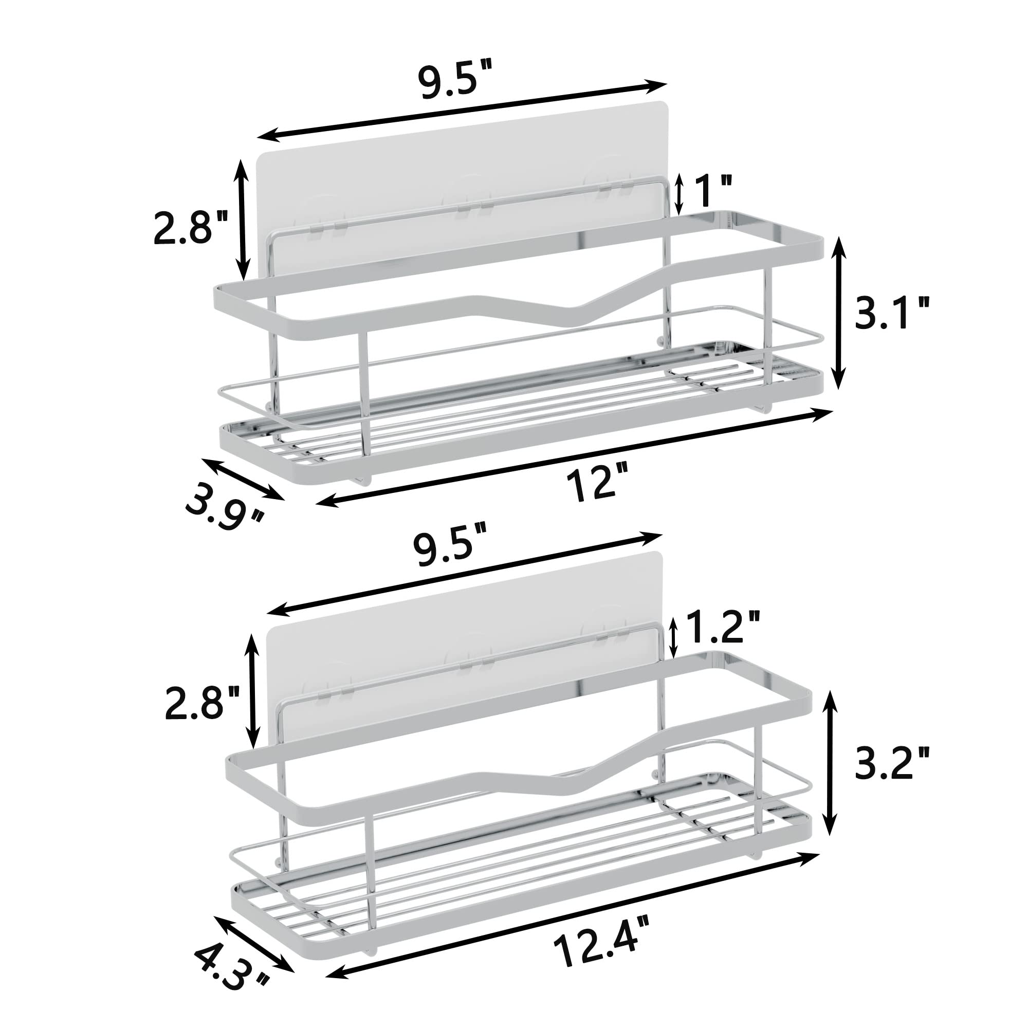 MZF 2-Pack Shower Caddy, No Drilling Adhesive Shower Shelf, Rustproof Stainless Steel Bathroom Shower Organizer Storage, Shower Shelf for Inside Shower & Kitchen Storage, Silver