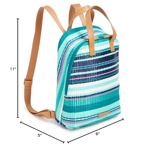 Vera Bradley Women's Straw Mini Beach Totepack Backpack, Spring Mint Stripe, One Size