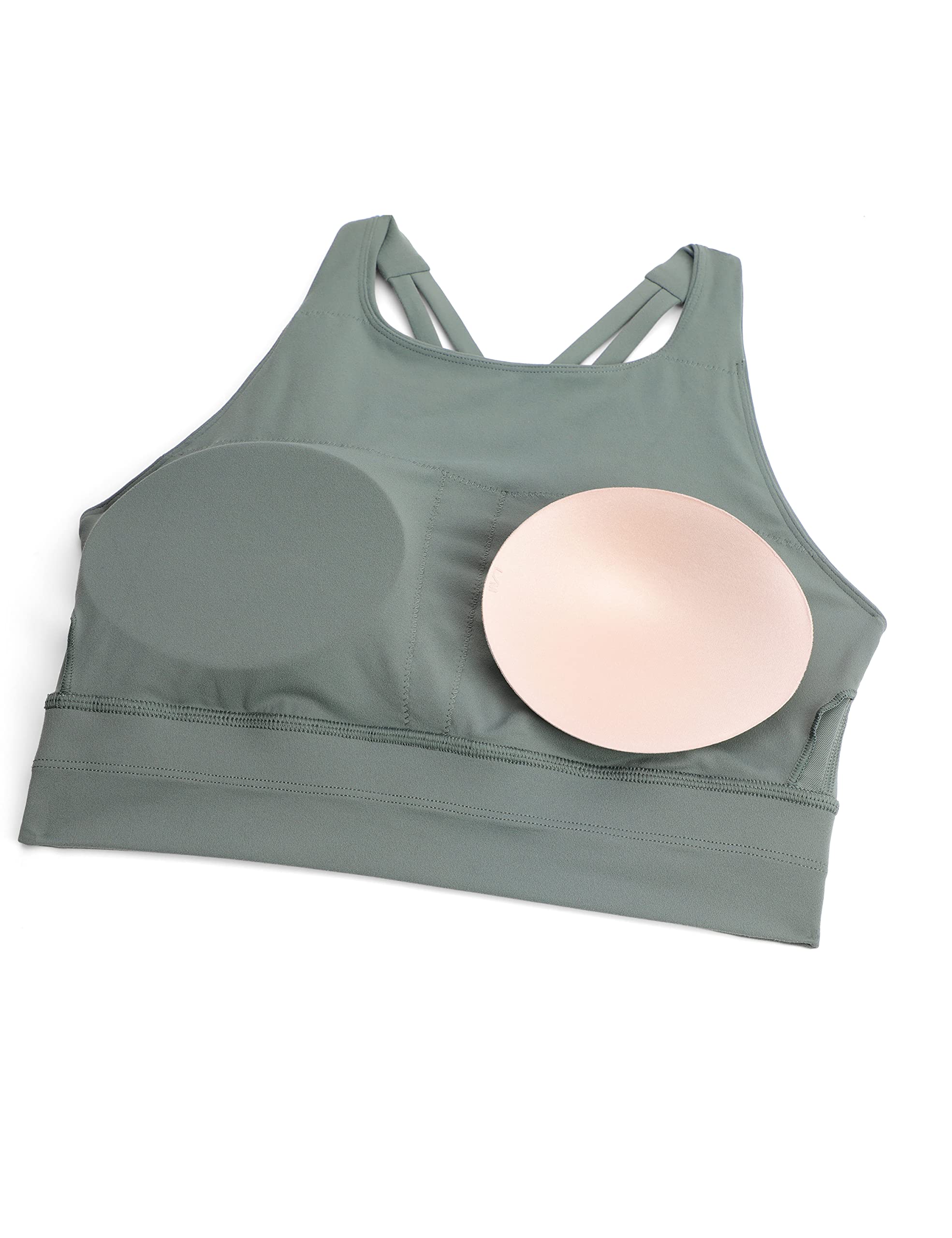 CRZ YOGA Womens Butterluxe Strappy High Neck Longline Sports Bra - Wireless Criss Cross Back Padded Workout Cropped Top Grey Sage Large