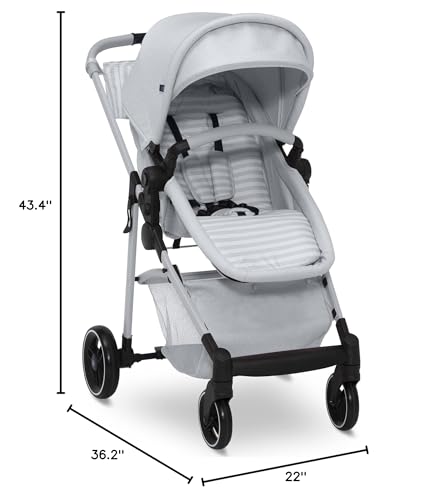 GAP babyGap 2-in-1 Carriage Stroller - Car Seat Compatible - Easy One-Handed Fold - Lightweight Stoller with Oversized Canopy & Reclining Seat - Made with Sustainable Materials, Grey Stripes