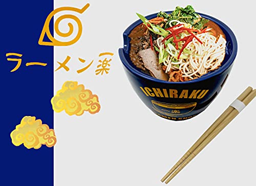 JUST FUNKY Naruto Ramen Bowl with Chopsticks 16 Ounce Anime Ramen Bowl Anime - Ichiraku Ramen and Hidden Leaf Village Ramen Bowl Ceramic Ramen Bowl
