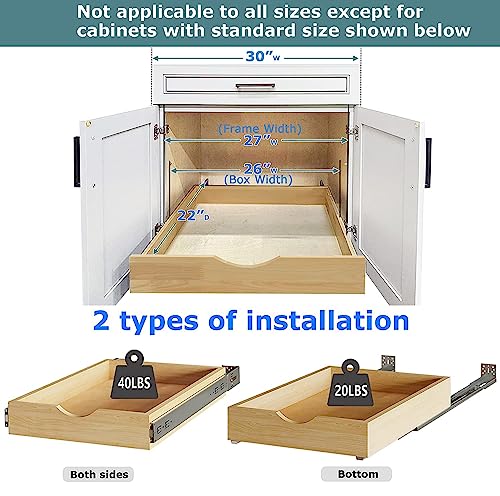 WelFurGeer Pull Out Shelves for Kitchen Cabinets, Slide Out Wood Cabinet Organizer, Pull Out Cabinet Shelf, Pantry Organizers and Storage, Wood Rack for Kitchen, Bathroom (26" Wide)