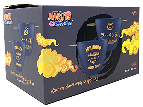 JUST FUNKY Naruto Ramen Bowl with Chopsticks 16 Ounce Anime Ramen Bowl Anime - Ichiraku Ramen and Hidden Leaf Village Ramen Bowl Ceramic Ramen Bowl
