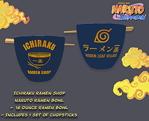 JUST FUNKY Naruto Ramen Bowl with Chopsticks 16 Ounce Anime Ramen Bowl Anime - Ichiraku Ramen and Hidden Leaf Village Ramen Bowl Ceramic Ramen Bowl