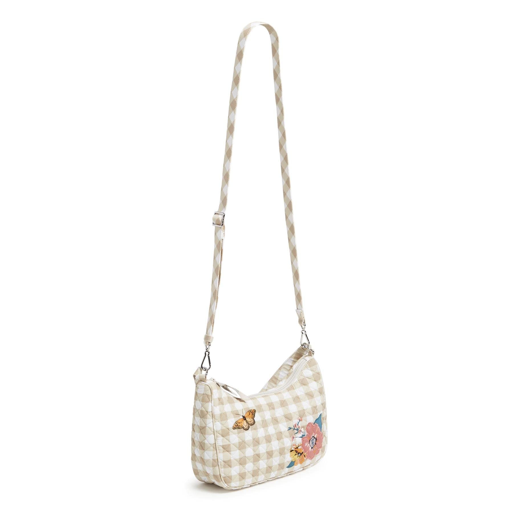 Vera Bradley Women's Cotton Frannie Crescent Crossbody Purse, Peach Blossom Picnic - Recycled Cotton, One Size
