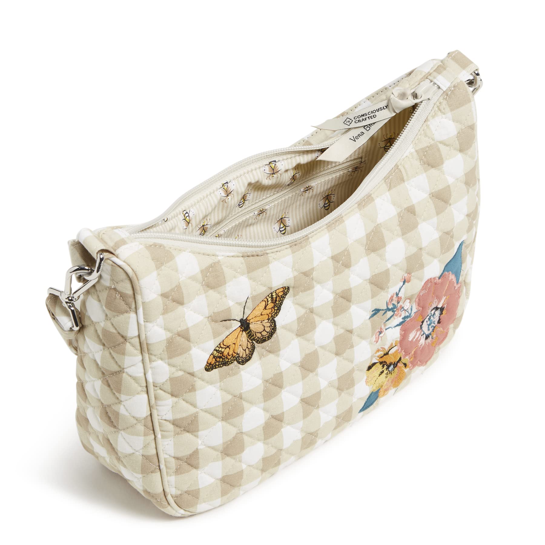 Vera Bradley Women's Cotton Frannie Crescent Crossbody Purse, Peach Blossom Picnic - Recycled Cotton, One Size