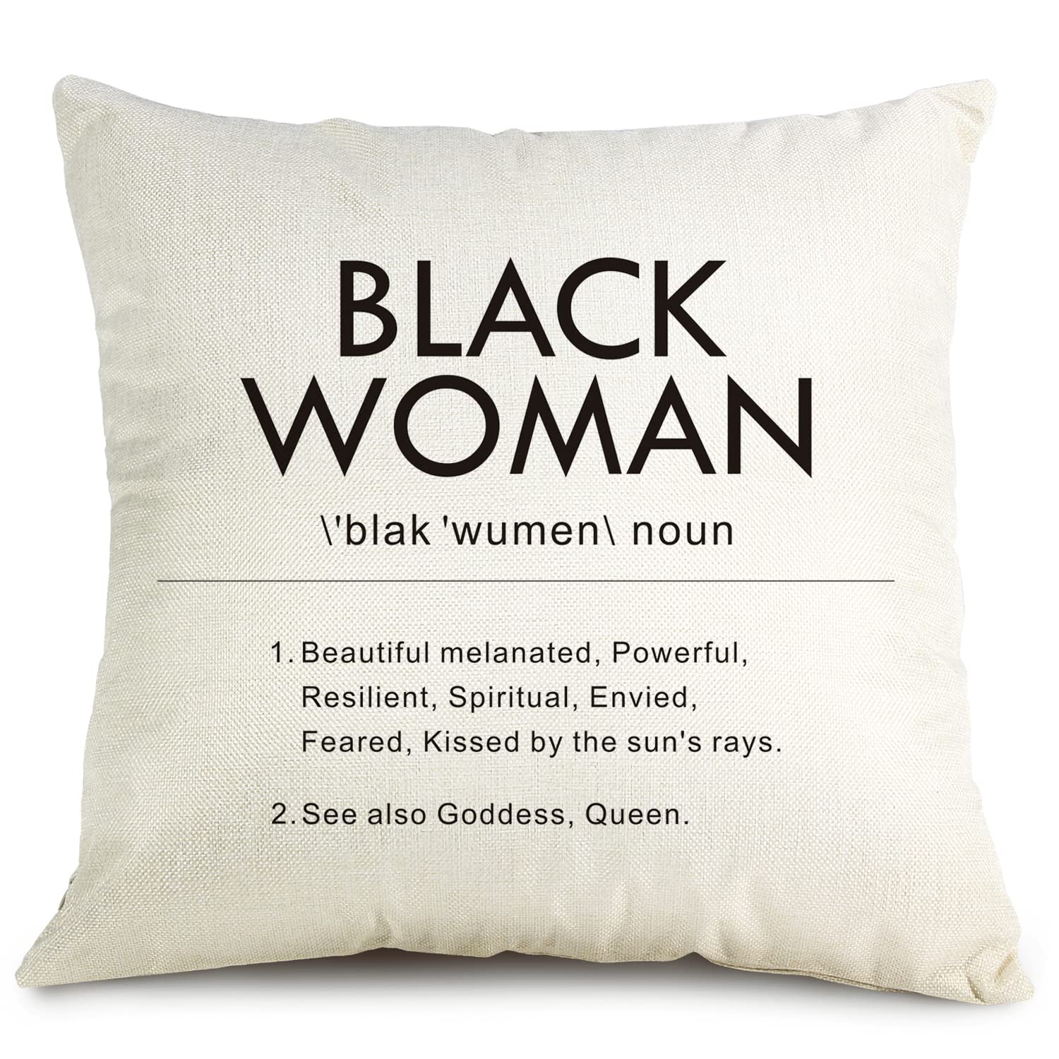 OUZ Black Women Throw Pillow Case, African American Women Gift, Mom Gifts, Gift for Grandma, Birthday Gift, Linen Cushion Cover for Sofa Couch Bed, 18 x 18 Inch-8L119