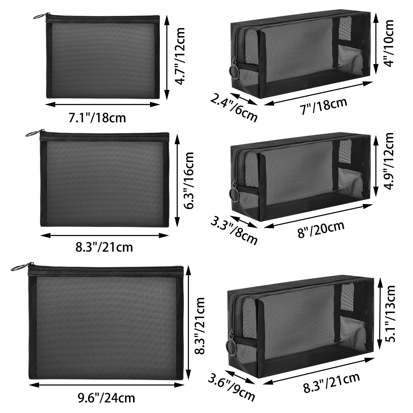 Unoutur Mesh pouch,Mesh Cosmetic Bag Portable Makeup Pouch Travel Toiletry Bag for Makeup Organizer Home Office Travel Accessories,6 Pieces Mesh Makeup Bag with Zipper