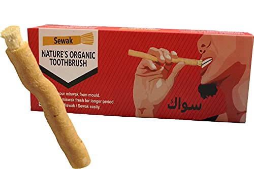 SEWAK Miswak Sticks for Teeth Natural Toothbrush | مسواك | Siwak Organic Wooden Tooth Brush Oral Teeth Whitener with Holder | Vacuum Sealed (10 Pack)