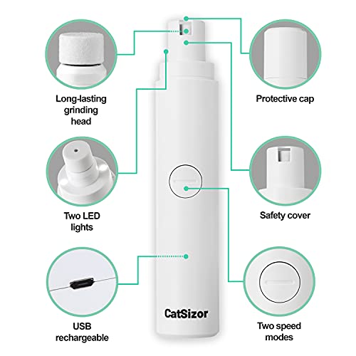 CatSizor Cat Nail Grinder Trimmer β Professional Quiet 2-Speed Rechargeable Electric Pet Grooming & Smoothing Tool Kit β Painless Paw Clipper