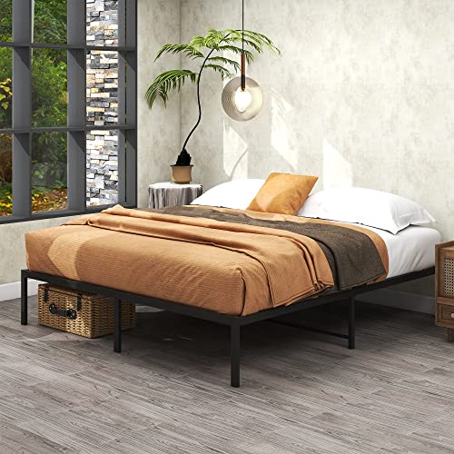 DUMEE King Size Bed Frame Heavy Duty Platform King Bed Frame No Box Spring Needed with Storage, Reinforced Support Noise Free, 14 Inch Textured Black