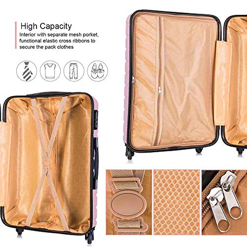 Apelila 4 Piece Luggage Sets,Travel Suitcase Spinner Hardshell Lightweight w/Free Suitcase Cover& Hanger (4PC Pink)