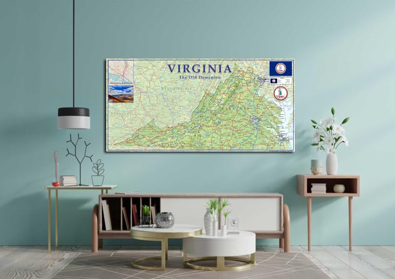 Physical Map of Virginia State - 11.3 x 23.3 Inches - Paper Laminated