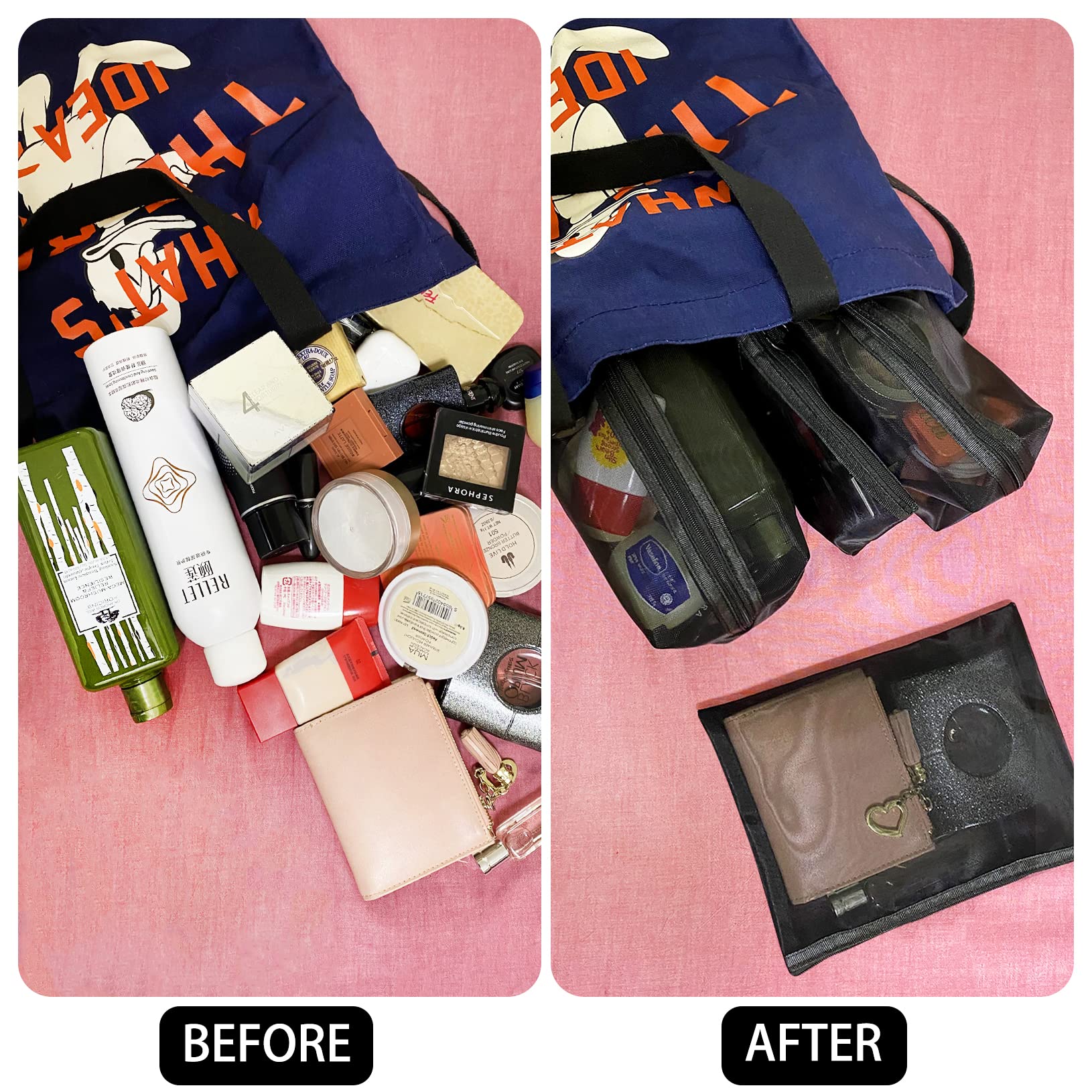 Unoutur Mesh pouch,Mesh Cosmetic Bag Portable Makeup Pouch Travel Toiletry Bag for Makeup Organizer Home Office Travel Accessories,6 Pieces Mesh Makeup Bag with Zipper
