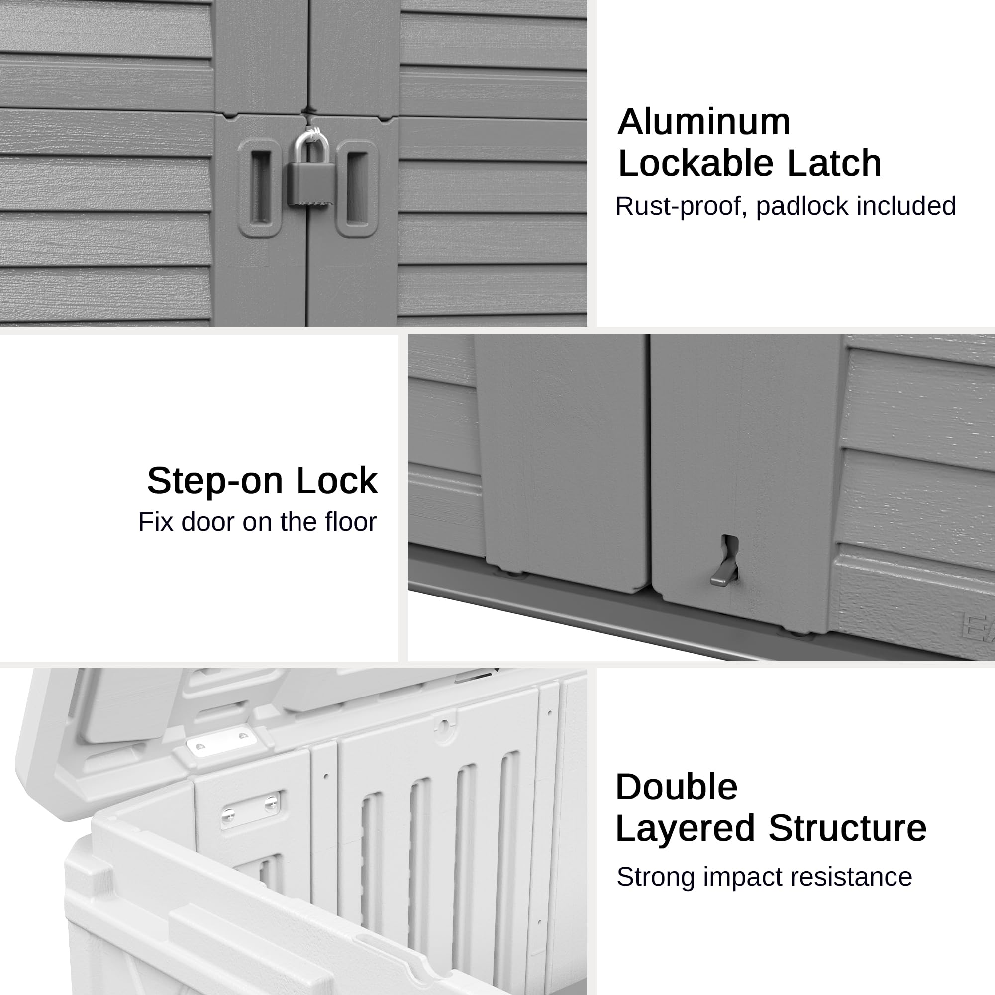 EAST OAK Outdoor Storage Shed, 53Cu.ft Vertical Resin Tool 4 x 6.6 FT Cabinet w/o Shelf for Garden, Patio, Backyard, All-Weather Outdoor Storage Clearance, Lockable with Floor