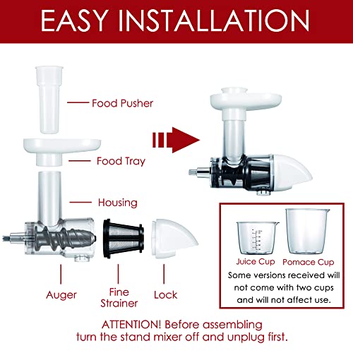 Masticating Juicer Attachment for KitchenAid All Models Stand Mixers, Masticating Juicer, Slow Juicer Attachment for KitchenAid All Models Stand Mixers, White(Machine/Mixer Not Included)