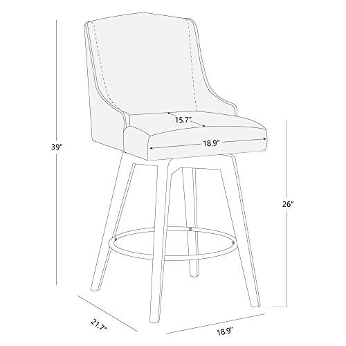 CHITA Counter Height Swivel Barstools, Upholstered Fabric Bar Stools Set of 2, 26" Seat Height, Pebble Grey