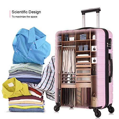 Apelila 4 Piece Luggage Sets,Travel Suitcase Spinner Hardshell Lightweight w/Free Suitcase Cover& Hanger (4PC Pink)