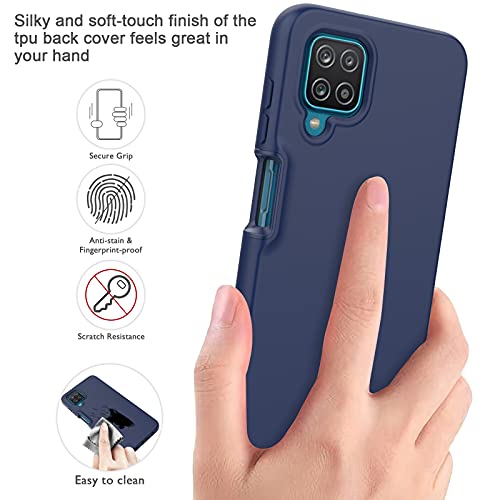 for Samsung Galaxy A12 Case with Built-in Screen Protector, Full Body Protection Shockproof Cover Case, [Rugged PC Front Bumper + Soft TPU Back Cover] Armor Protective Phone (Navy Blue), GTPY-SA12-B
