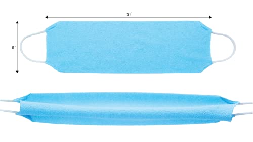 S&T INC. Exfoliating Body Scrubber, Back Exfoliator for Shower, Exfoliating Stretch Cloth with Handles, 8 Inch x 21 Inch, Blue, 1 Pack