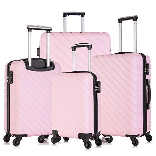 Apelila 4 Piece Luggage Sets,Travel Suitcase Spinner Hardshell Lightweight w/Free Suitcase Cover& Hanger (4PC Pink)
