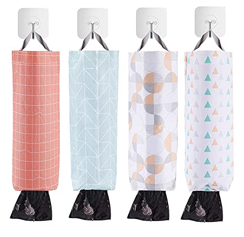 Plastic Bag Holder 4 Pack Grocery Bags Holders, Wall Hanging Large Grocery Bag Storage Dispenser Shopping Bag Carrier Holder Organizer, Folding Recycling Garbage Bag Holder for Trash Bags with 4 Hooks