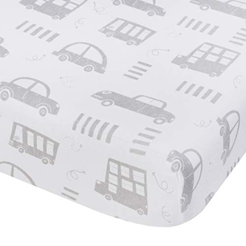 Andi Mae Crib Sheet - Grey Cars -100% Jersey Cotton - Fits Standard Crib or Toddler Mattresses