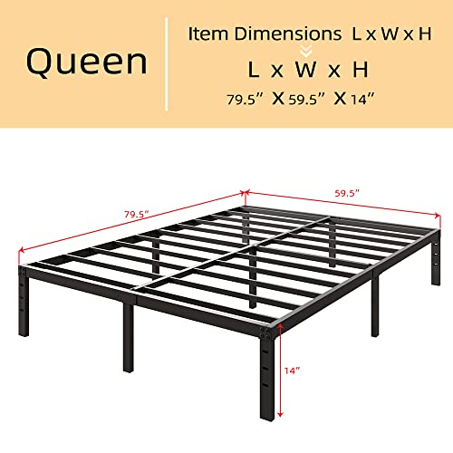 XMhongsong 14 Inch Queen Size Bed Frame No Box Spring Needed, Heavy Duty Metal Platform Bed Frame, Easy Assembly, Noise Free, Black