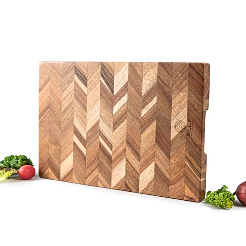 BILL.F Wooden Chopping Board, 14x9 inch Acacia Wood Cutting Board for Kitchen Chopping Butcher Block Cutting Board with End Grain