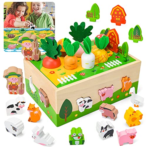 Bloranda Toddler Montessori Toys Age 1-2, Toys for 2-Year-Old Girl | Farm Wooden Toys Gifts for 2-Year-Old Girls, Toddler Fine Motor Skills Game Wooden Toy for Ages 1-3