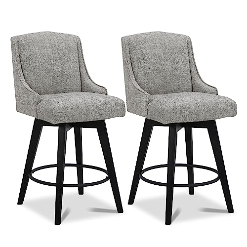 CHITA Counter Height Swivel Barstools, Upholstered Fabric Bar Stools Set of 2, 26" Seat Height, Pebble Grey