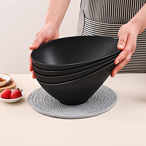 LOVYANXUE Bamboo Fiber Salad Bowls, 4 Packs Serving Bowls, Compostable 33 Ounce Pasta Bowls, Elegant Black Angled Bowls for Salad, Pasta, Soup, Prep, Ideal for Home and Restaurant (Black, 9.5Inch)
