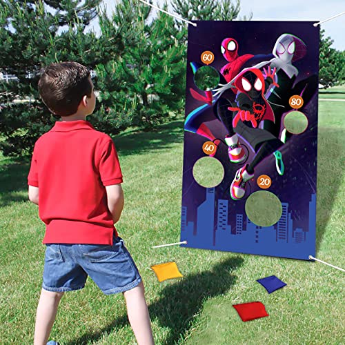 Spider Toss Game Banner with 4 Bean Bags-Fun Spider Indoor Outdoor Throwing Game Party Supplies for Spider Party Decorations Kids Carnival Games