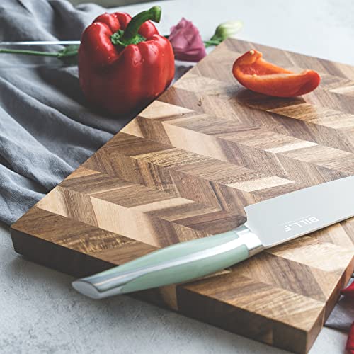 BILL.F Wooden Chopping Board, 14x9 inch Acacia Wood Cutting Board for Kitchen Chopping Butcher Block Cutting Board with End Grain