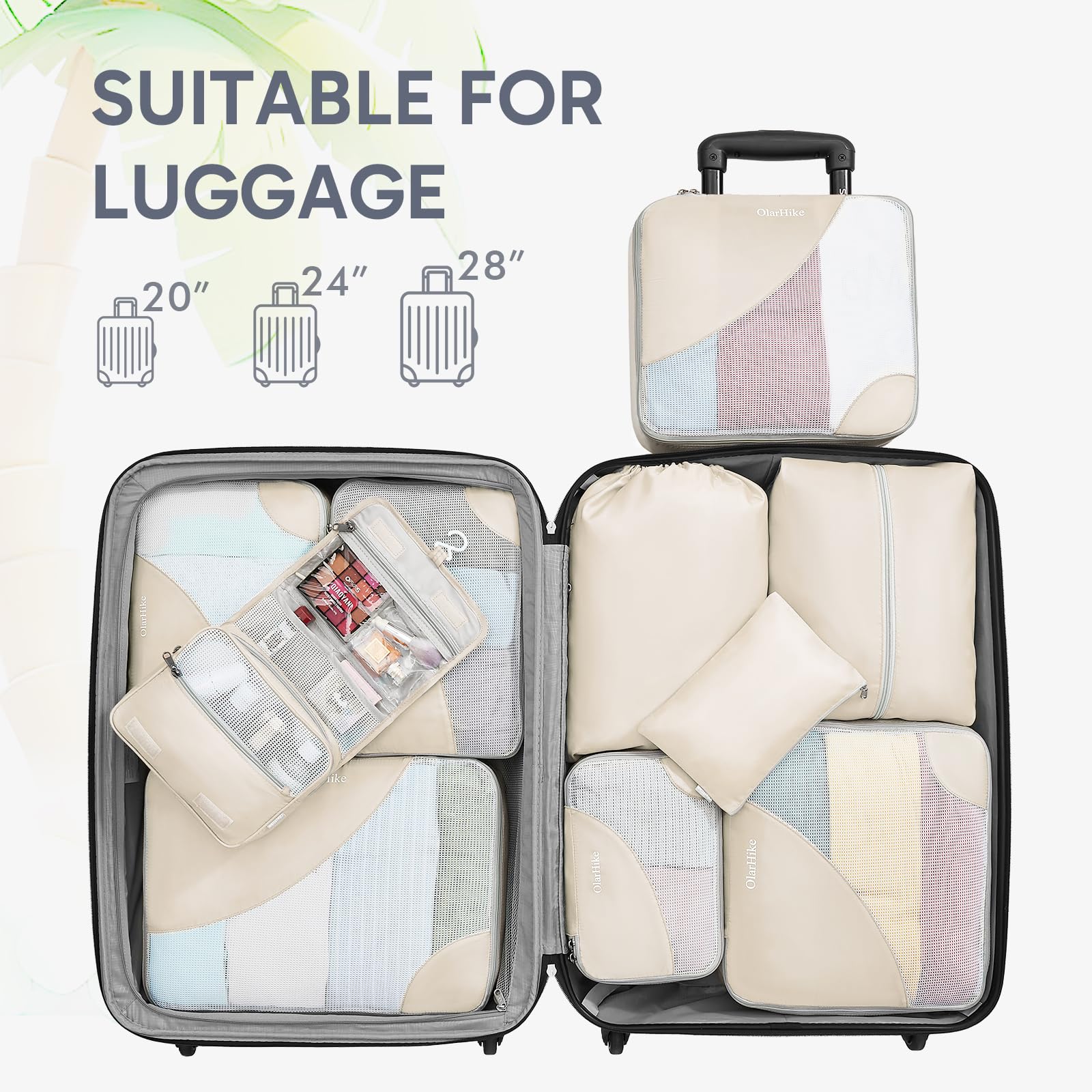 ALL INCLUDED 10 Set Durable Packing Cubes for Suitcases,OlarHike Essentials for Travel, UPGRADED Anti-Tear Stitching, NEW Improved Luggage Packing Organizers for Travel Accessories(Cream)
