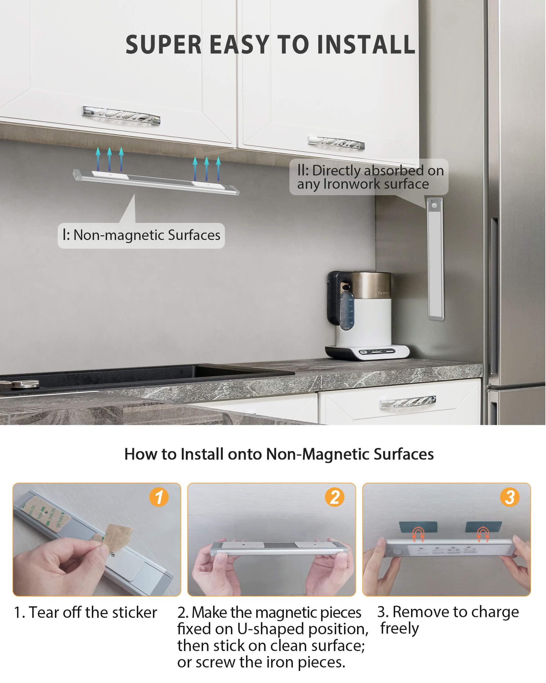 54-LED Under Cabinet Lights Wireless - Motion Sensor LED Kitchen Closet Counter Lighting with 1500mAh Rechargeable Battery & Magnetic Mount, Ideal Night Lights for Bedroom Babyroom Armoire Stair -2Pcs