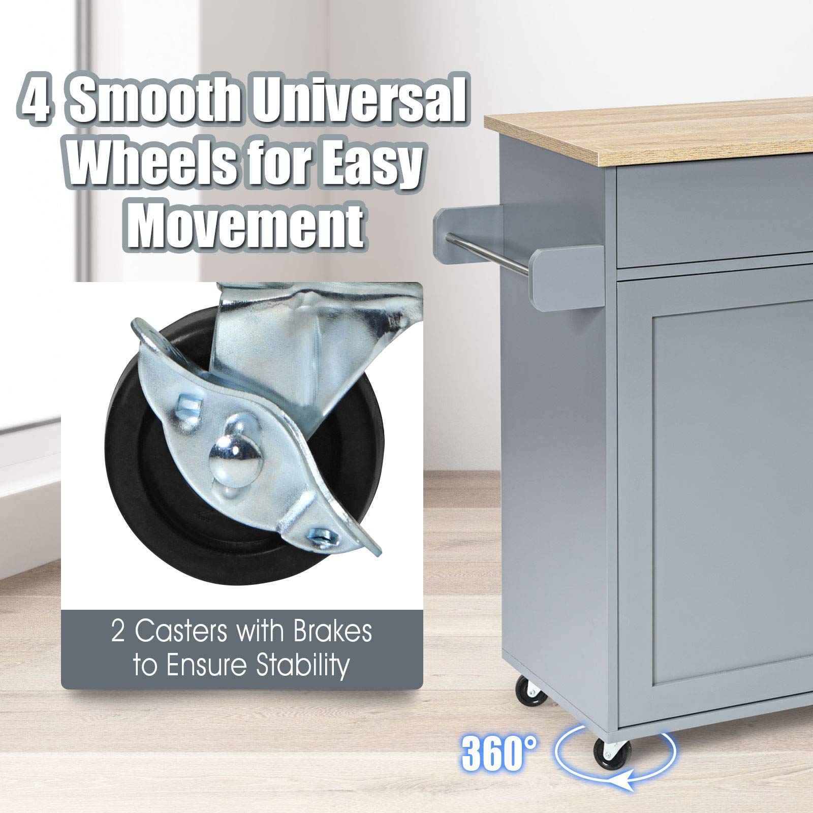 MEDIMALL Rolling Kitchen Island Cart with Storage, Serving Trolley Cart with Towel Rack, 3-Level Adjustable Shelf & Lockable Wheels, Mobile Island Table for Dining Room & Living Room, Gray