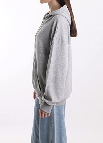 TOMLALEL Women's Active Zip Up Hoodie, Oversized Loose Casual Jacket, Comfortable Long Sleeve with Pockets Zipper Drawstring (Medium, Oversized_Grey)