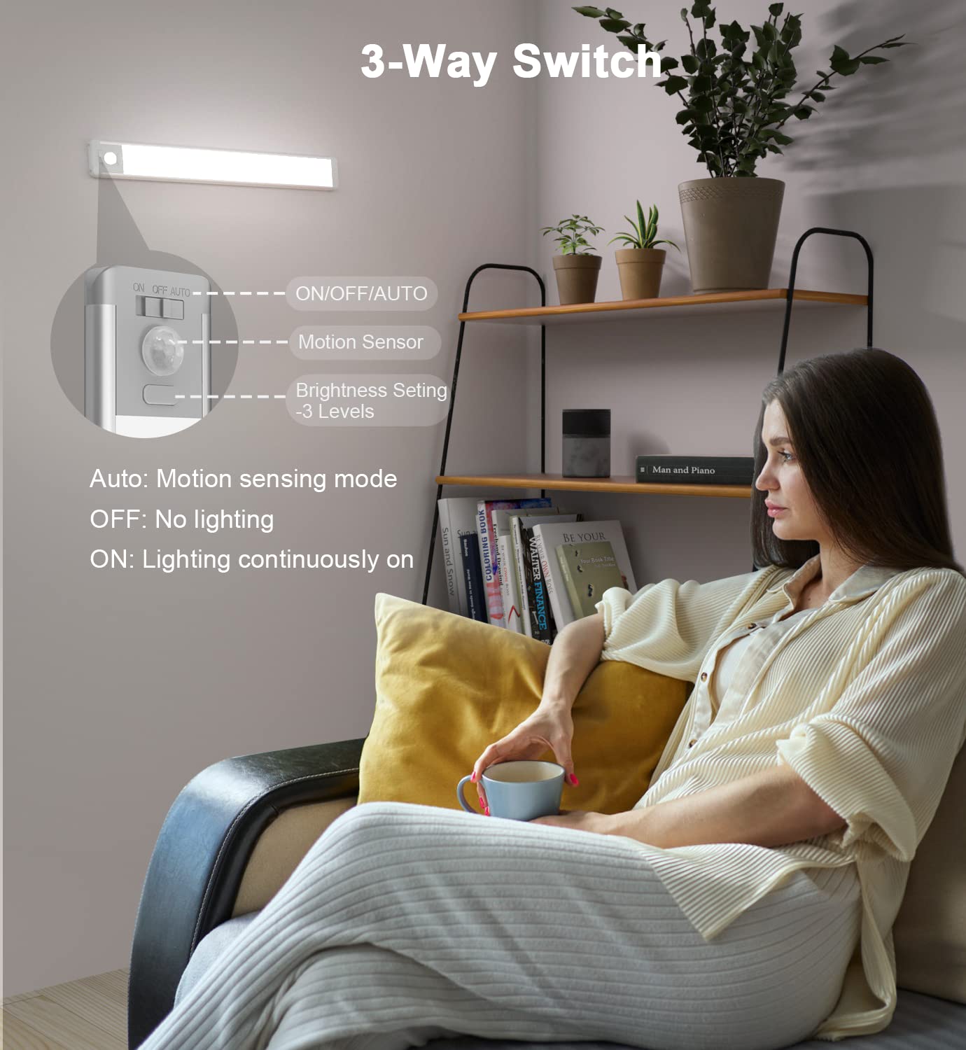 54-LED Under Cabinet Lights Wireless - Motion Sensor LED Kitchen Closet Counter Lighting with 1500mAh Rechargeable Battery & Magnetic Mount, Ideal Night Lights for Bedroom Babyroom Armoire Stair -2Pcs