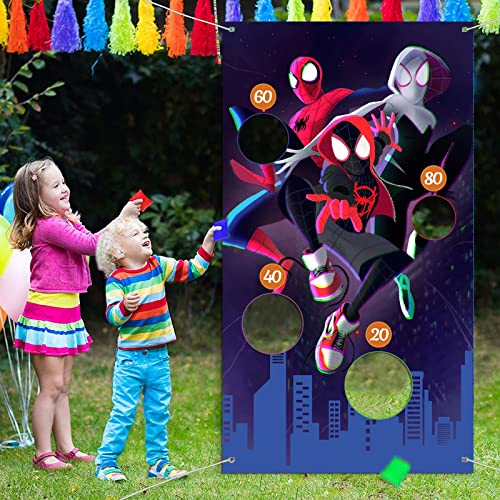 Spider Toss Game Banner with 4 Bean Bags-Fun Spider Indoor Outdoor Throwing Game Party Supplies for Spider Party Decorations Kids Carnival Games