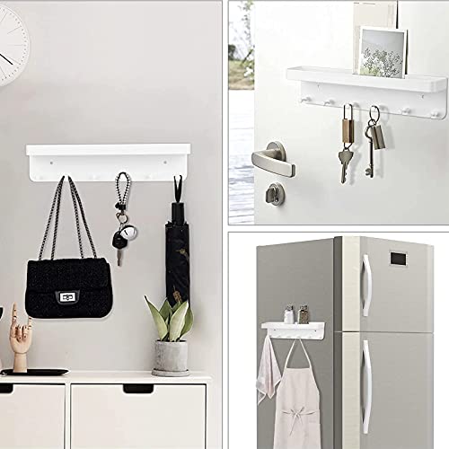 Vaohai Key Holder for Wall with Shelf, 6 Hooks Key and Mail Holder Wall Mount, Key Rack for Wall Adhesive, Stainless Steel Key Hooks Decorative, White