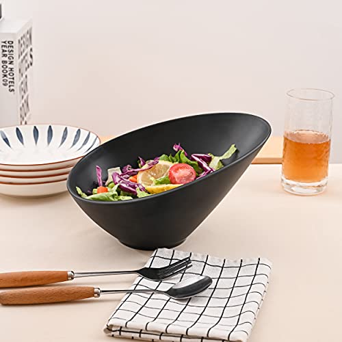 LOVYANXUE Bamboo Fiber Salad Bowls, 4 Packs Serving Bowls, Compostable 33 Ounce Pasta Bowls, Elegant Black Angled Bowls for Salad, Pasta, Soup, Prep, Ideal for Home and Restaurant (Black, 9.5Inch)