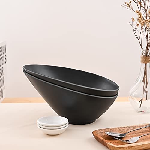 LOVYANXUE Bamboo Fiber Salad Bowls, 4 Packs Serving Bowls, Compostable 33 Ounce Pasta Bowls, Elegant Black Angled Bowls for Salad, Pasta, Soup, Prep, Ideal for Home and Restaurant (Black, 9.5Inch)
